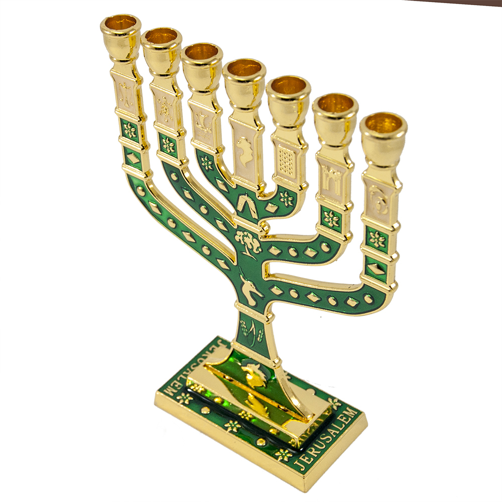 Green Pewter 7 Branched Candle Holder Jewish Hanukkah Menorah Judaica 5 ...