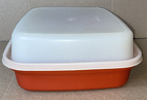 Vintage Tupperware Square Container with Lid – Burnt Orange Base ...