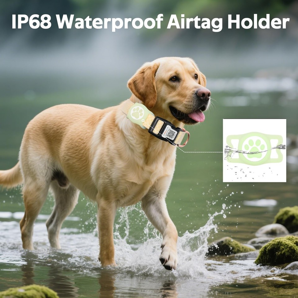 Dog Collar with Waterproof AirTag Holder Anti-Lost QR Code, Cute Bling ...