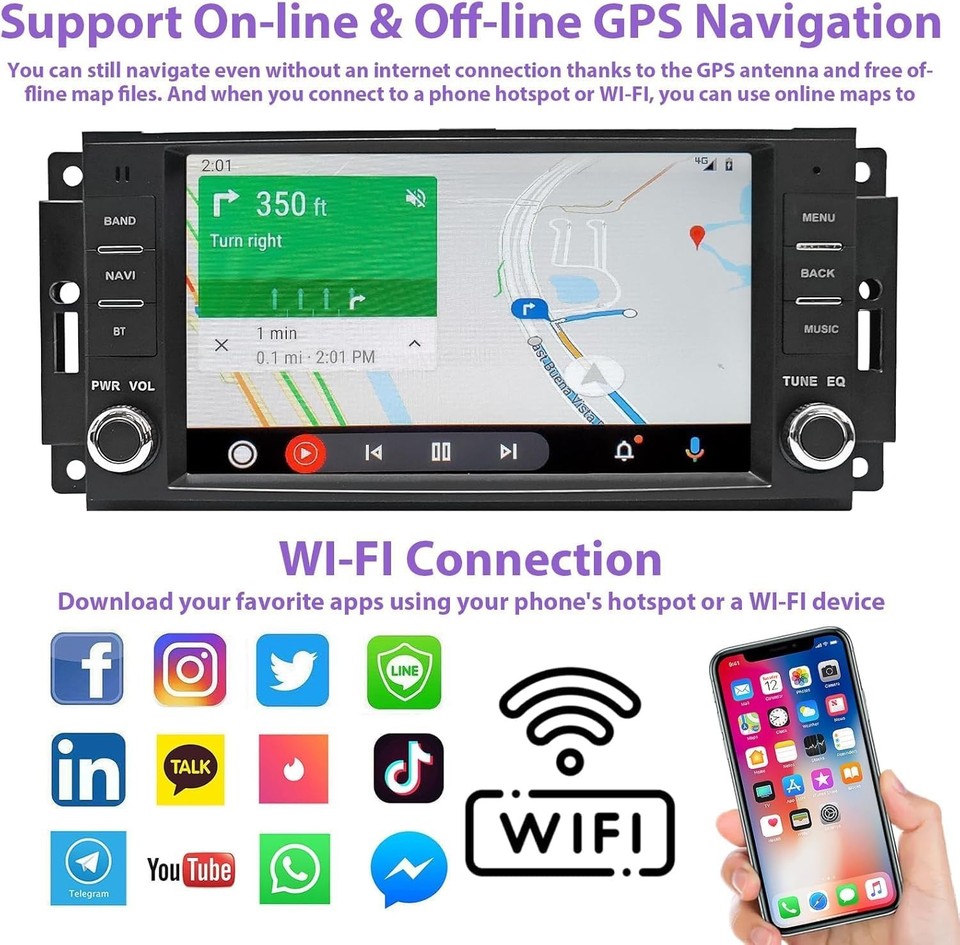 For Jeep Wrangler 2007-2017 Car Stereo CarPlay Android 13 Radio GPS ...