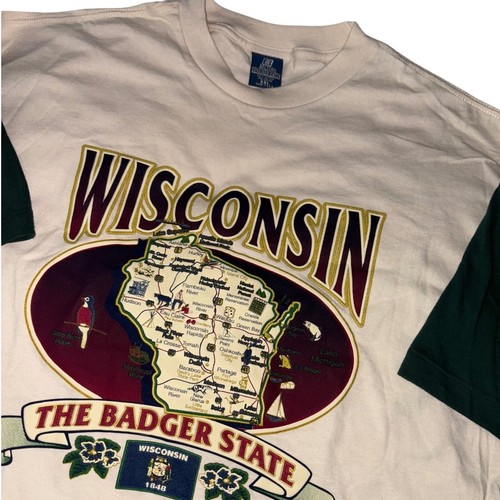 Wisconsin Badger State Map Tee XXL Two Tone Green Cream Vintage Style ...