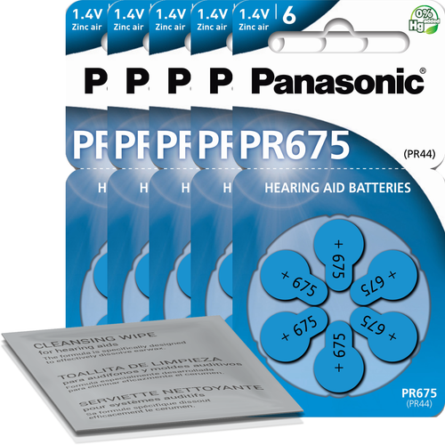 30 x Panasonic hearing aid batteries PR44 675 blue (5 x 6 blisters ...
