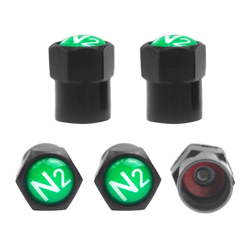 5 Black TPMS Valve Stem Caps Green N2 Nitrogen Logo+Sealing Gasket/O ...