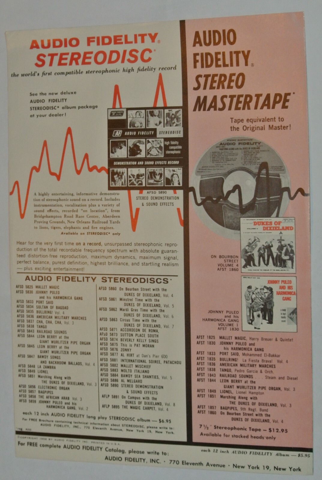 1958 Audio Fidelity Records Sales Catalog & Price List, stereodisc ...