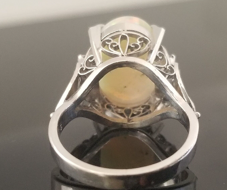 3.83TCW Gorgeous Semi Black Australian Opal Diamond Platinum ring | eBay