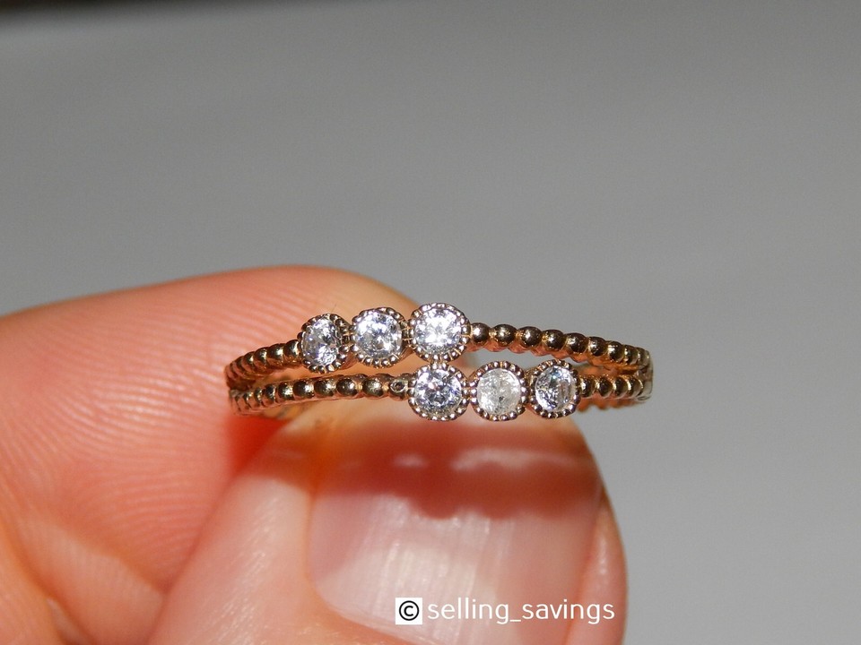 14K YELLOW GOLD DIAMOND BEZEL GYPSY SET DOUBLE BRAIDED ROPE BAND RING ...