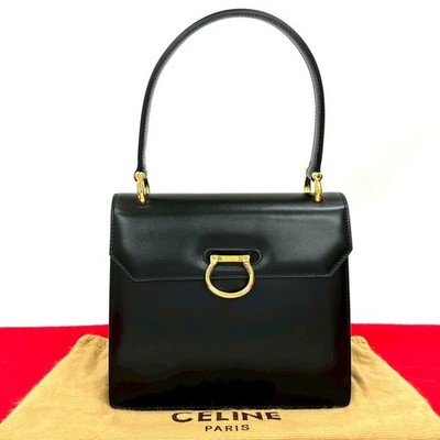 Celine Vintage Leather Handbag Black Dust Bag Logo Metal Fittings Used ...
