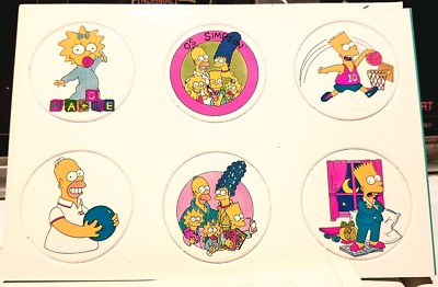 STYLE #2 THE SIMPSONS SET/6 OLDER POGS ON CARD PUNCHED MILK CAPS MINT ...