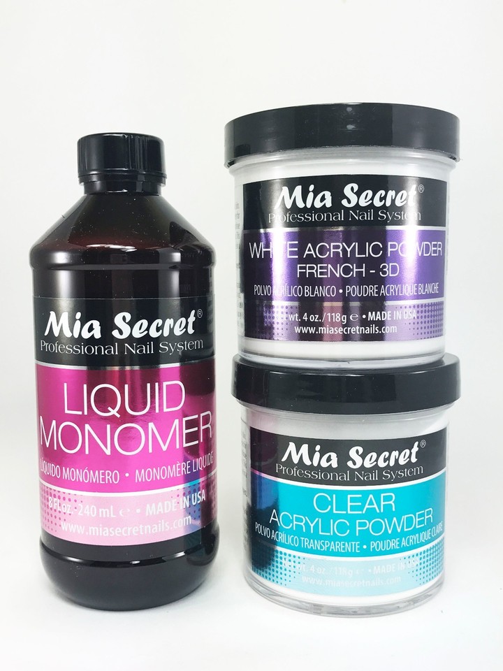 MIA SECRET LIQUID MONOMER 8oz & ACRYLIC POWDER 4 COLORS 4 / 8oz ...
