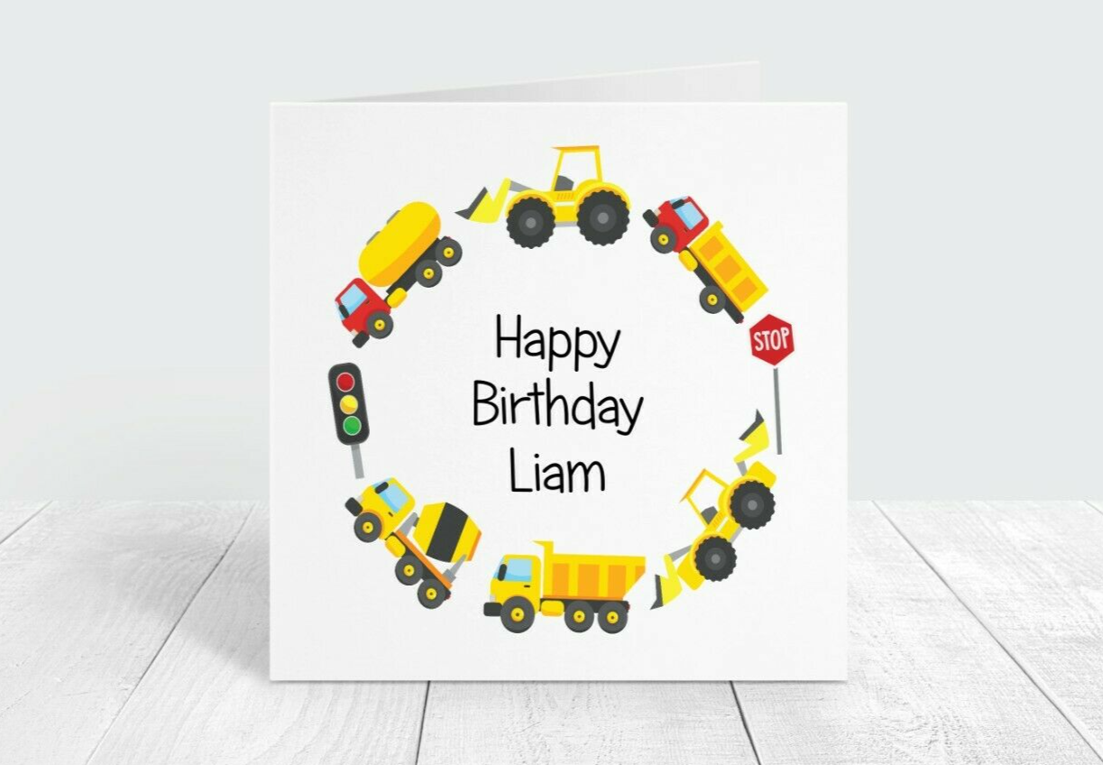 Personalised Birthday Card Digger Truck Construction Tractor Car Name ...