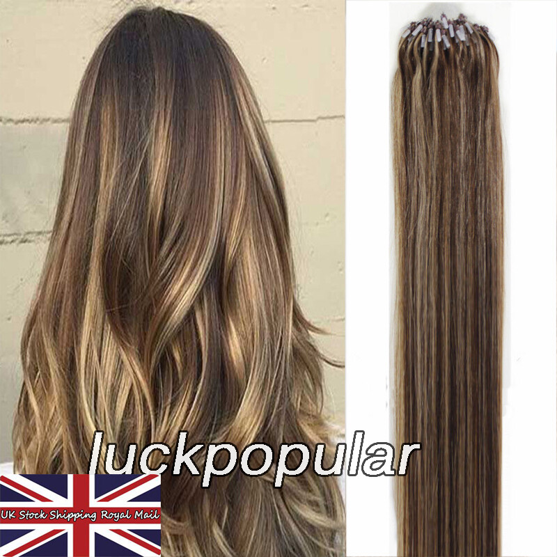 Pre-Looped Fish Line Micro Ring Beads Link Hair Extensions Real Remy ...