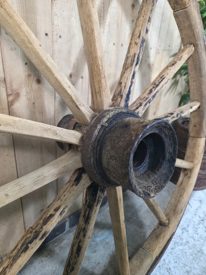 Large Vintage Antique Rustic French Wooden Wagon Cart Wheel Home Garden ...