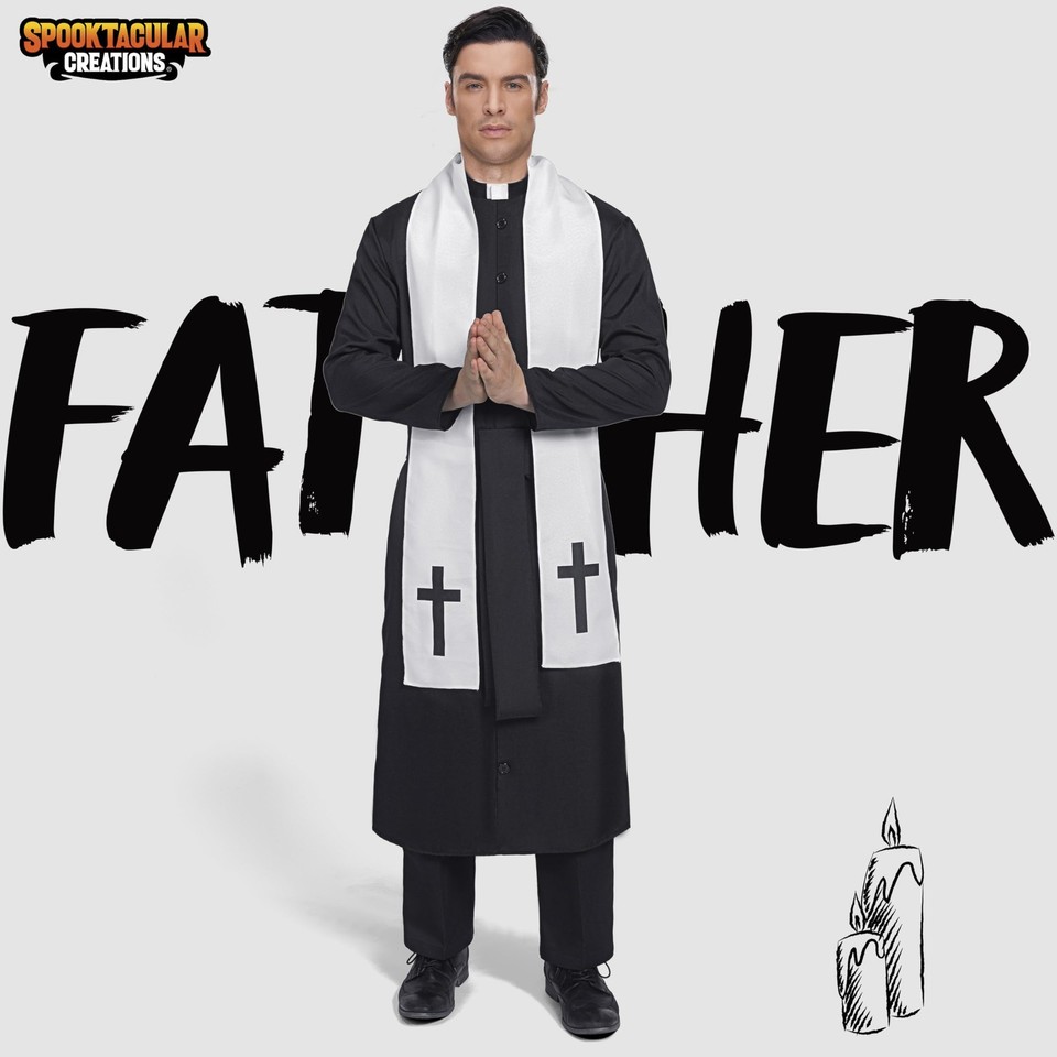 Halloween Priest Costume Men, Classic Father Priest Robe, Halloween ...