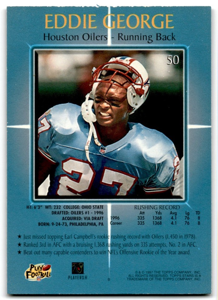 1997 Topps Stars Eddie George Houston Oilers #50 | eBay