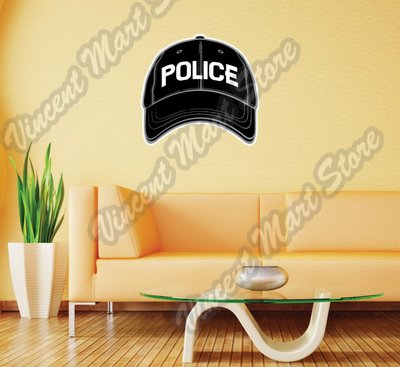 Black Police Baseball Cap Hat Gift Idea Wall Sticker Room Interior ...