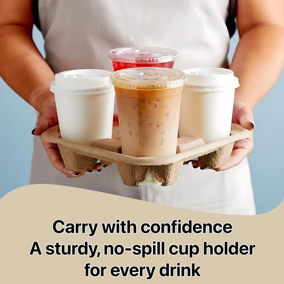 4 Cup Carrier Holder Carry Tray 8 to 32 oz Disposable Drinks Take Out ...