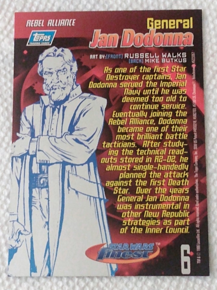 Topps 1996 Star Wars Finest Rebel Alliance #6 General Jan Dodonna | eBay