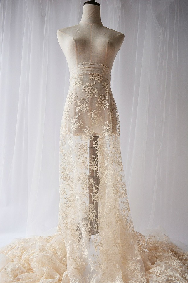 Bridal Dress Costume Lace Tulle Cream Floral Embroidery Wedding Gown ...