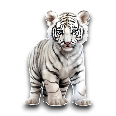 White Tiger Cub Watercolour Animal Vinyl Sticker Decal For Car Laptop ...
