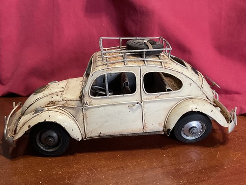 RETRO TIN VOLKSWAGEN BUG WITH ROOF RACK DISTRESS LOOK -HOME DECOR 13”L ...