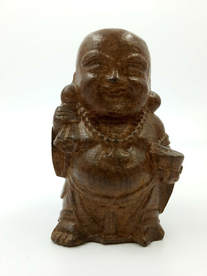 Chinese Hand-carved Fengshui Wood Carving " Cloth Bag Buddha " Statue ...