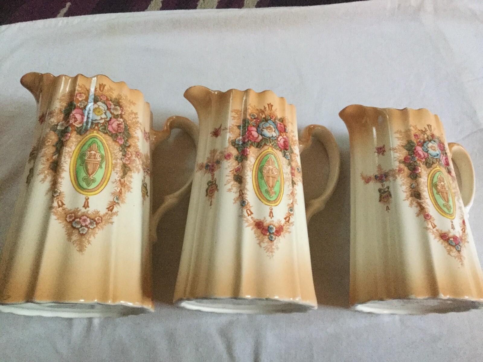 S.F & Co. Crown Devon Fieldings “Lune” Pattern Set Of 3 Jugs Blush Ware ...