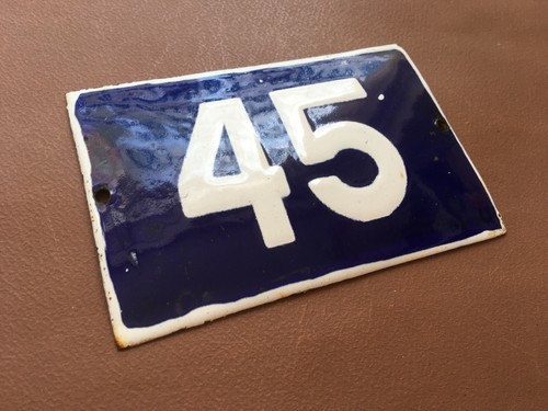 ANTIQUE VINTAGE ENAMEL SIGN HOUSE NUMBER 45 BLUE DOOR GATE STREET SIGN ...