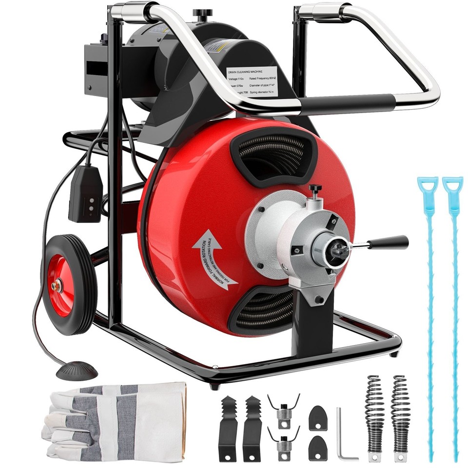 75Ft X 3/8Inch 370W Drain Cleaner Machine Portable Drainage Spiral Pipe ...