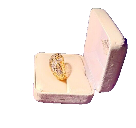 BEAUTIFUL RL GOLD AND 925 SILVER FILIGREE ON A DOMED RING - SIZE: 7 1/2 ...