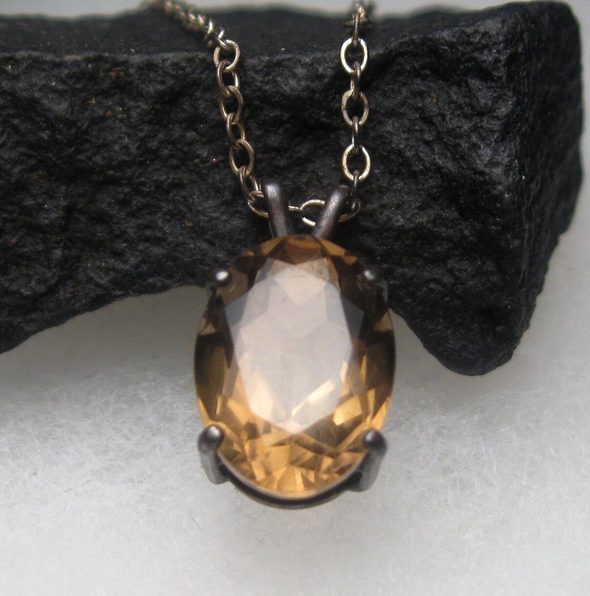 Vintage Old Sterling Silver Faceted Topaz Pendant on… - Gem