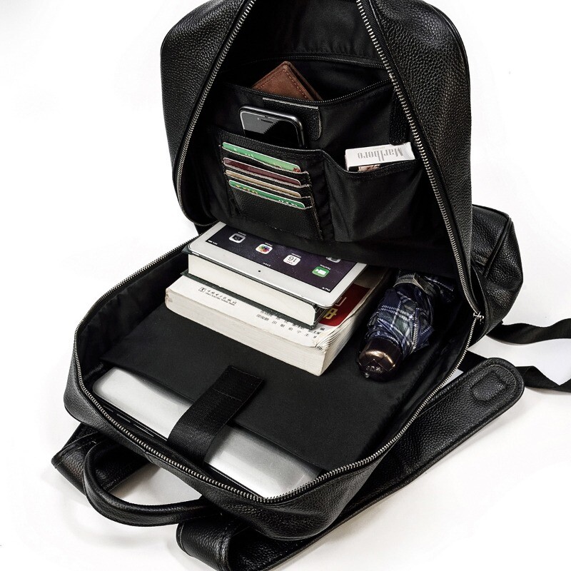 Men's Leather Large Capacity Backpack Travel Bag Computer Bag Commuting ...