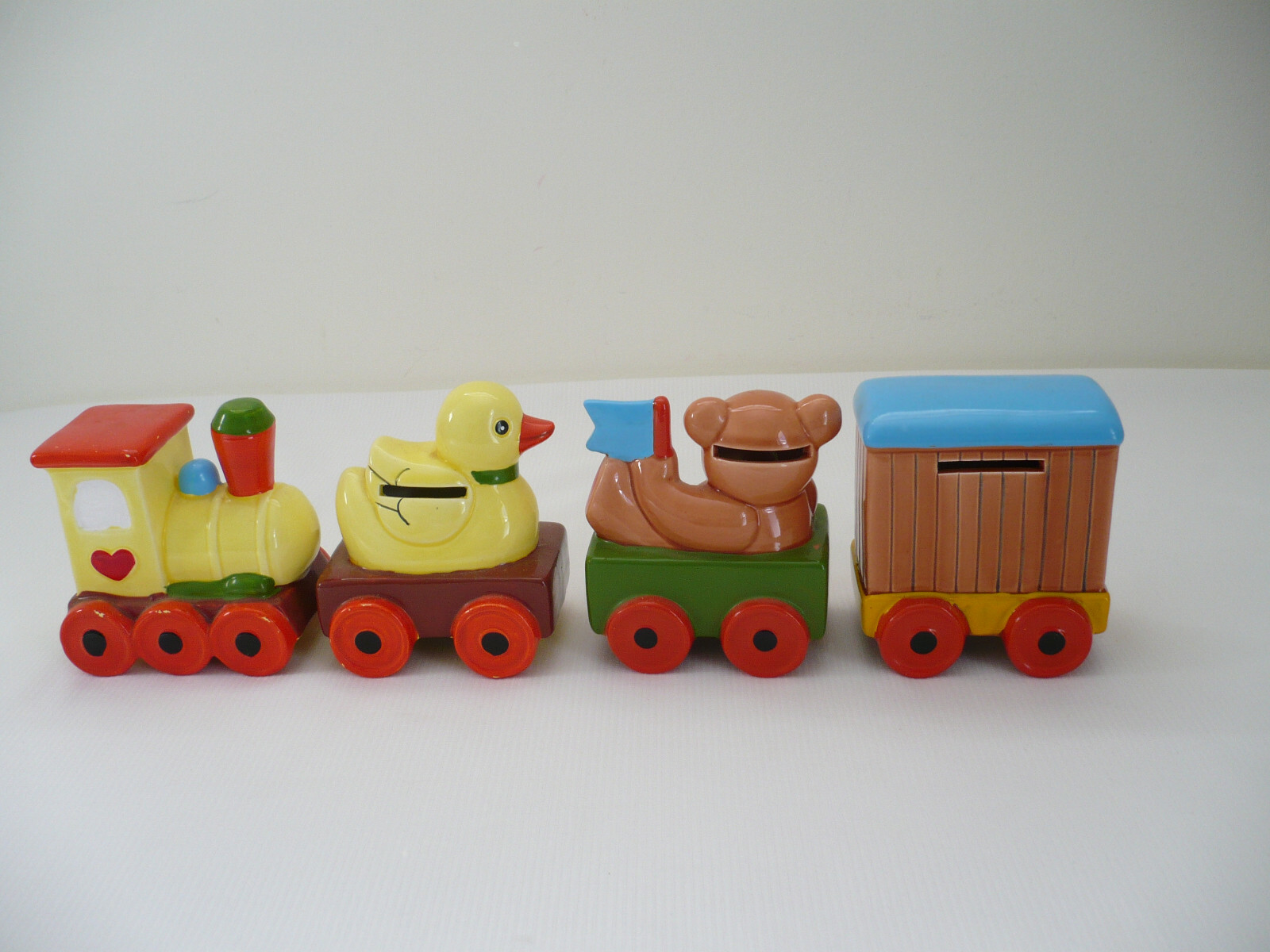 1984 Enesco Earthen "CHOO CHOO" Train Banks in Box - Total of 4 Banks ...