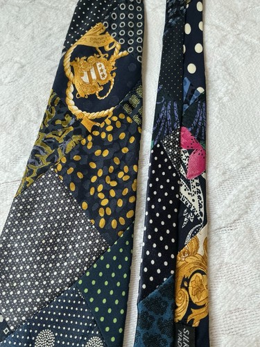 Mens Napoleon Italian Silk Patchwork Tie Colorful Boho Hippie Blue Made In Italy | eBay