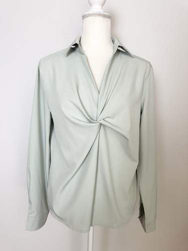 Shein Womens Blouse Size M Light Green V Neck Pleated Twist Long ...