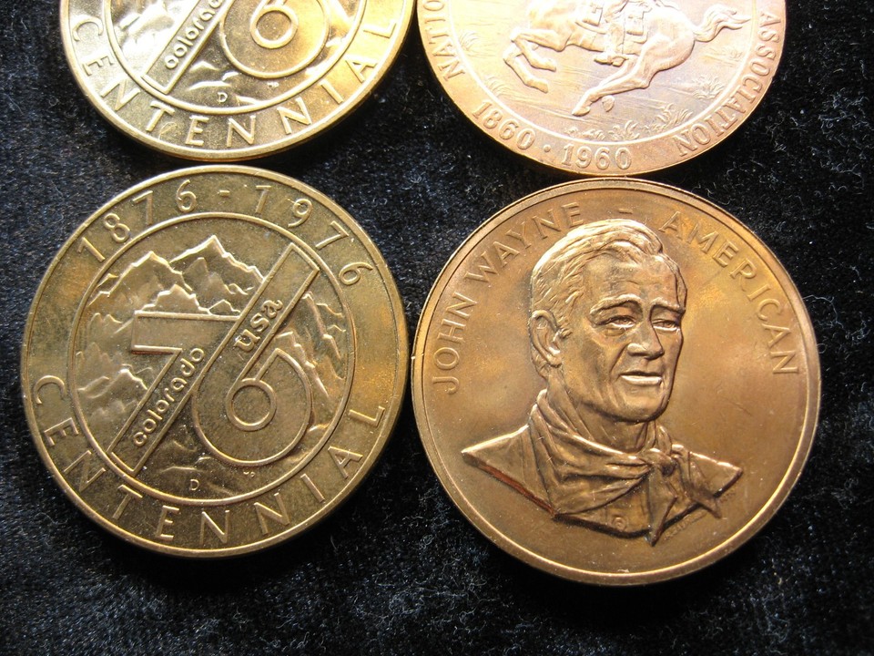 4 assorted old US Mint medal lot John Wayne Pony Express Denver Mint ...
