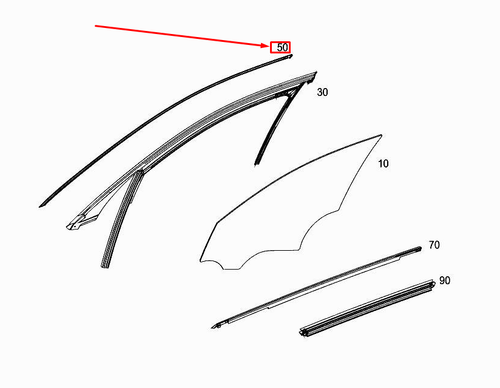 MERCEDES-BENZ E W213 Front LH Door Guide Rail Trim Strip A2136909704 ...