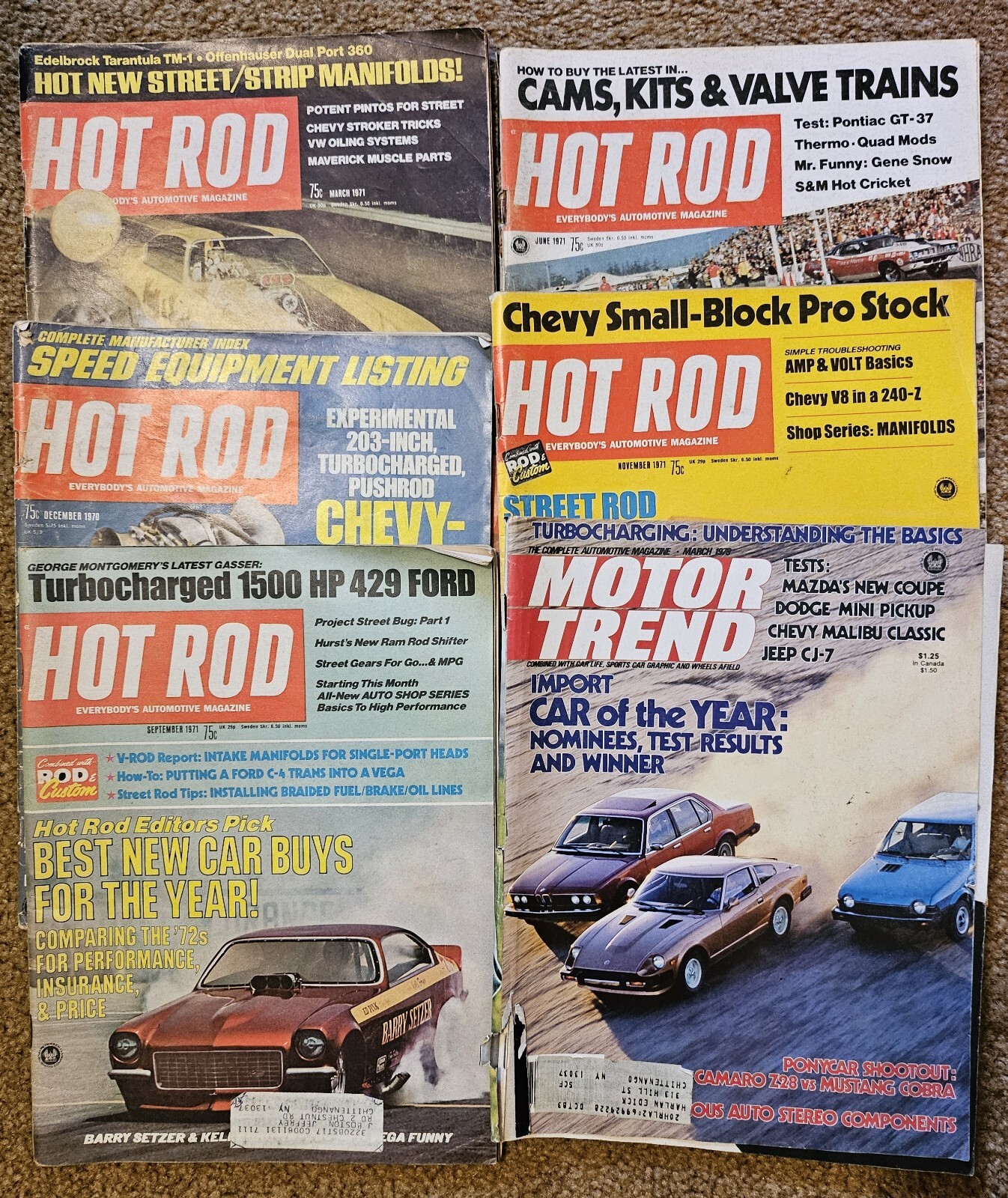 5 Hot Rod, 1970, 1971 & 1 Motor Trend, 1979 Magazines, Great Articles ...