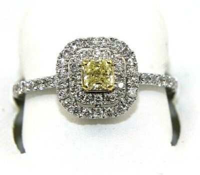 Natural Yellow Princess Cut Diamond Solitaire Square Ring 14k White ...