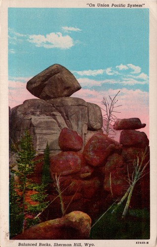 Vintage Postcard Balanced Rocks Sherman Hill Wyoming WY Union Pacific ...