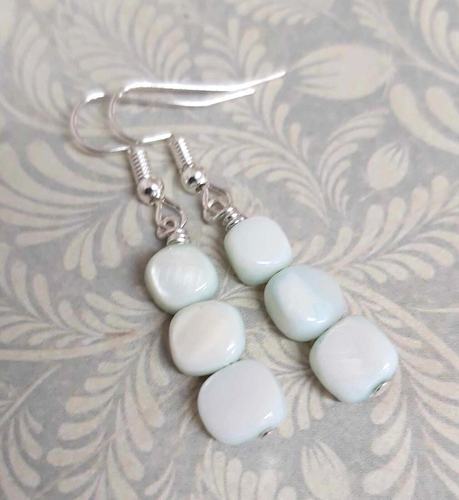 Pretty Mint Green Shell Silver Tone Drop Earrings - *NEW* | eBay Australia