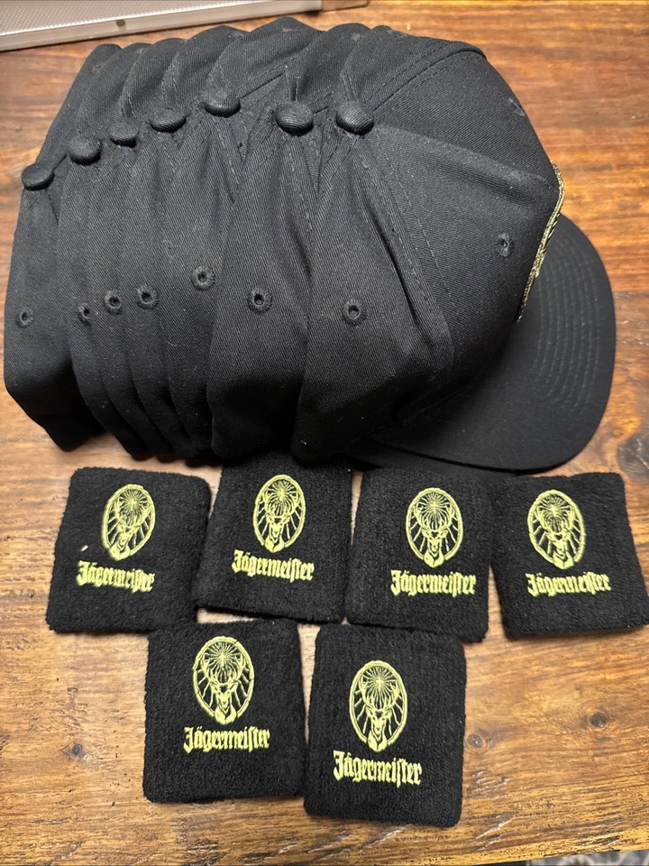 Lot of 7 Jagermeister Hat Cap Gold Embroidered Logo Snapback Adjustable ...