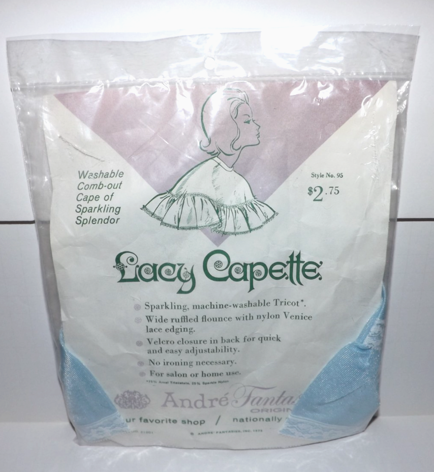 Vintage 1972 Andre' Fantasies Sparkling Blue Lacy Cape/ Capette Salon ...