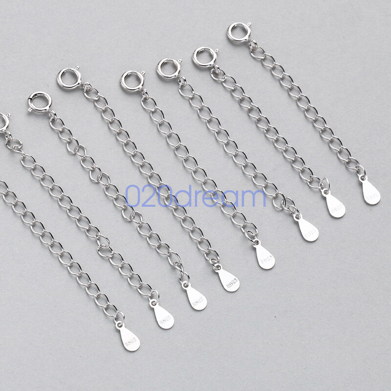 2PC 925 Sterling Silver Safety Chain Extenders Necklace Extencion ...