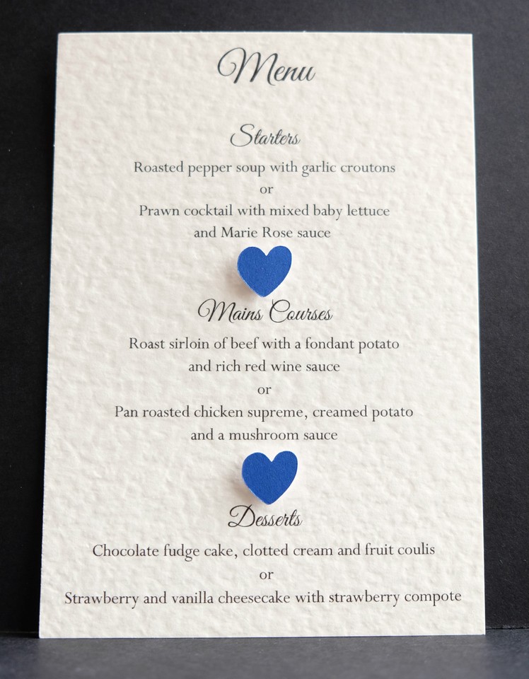 10 Handmade Personalised Wedding Menu Cards - Many Colours - Free P&P ...