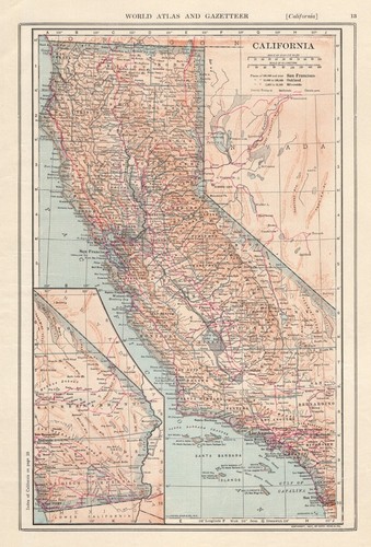 1907 Antique CALIFORNIA MAP Vintage State Map of California Wall Decor ...