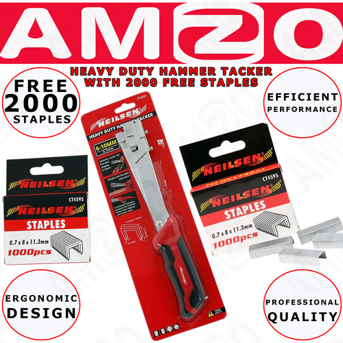 Hammer Tacker Stapler Heavy Duty Upholstery with 2000 Staples Carpet ...