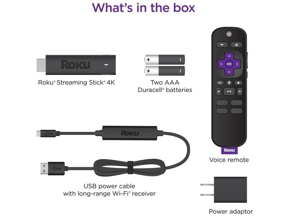 Roku Streaming Stick 4K | Streaming Device with Voice Remote and Long ...