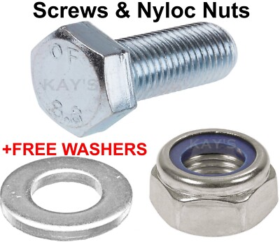 M6 M8 M10 NYLOC NUTS AND BOLTS FULL THREAD SET SCREWS ZINC PLATED + FREE WASHERS | eBay UK