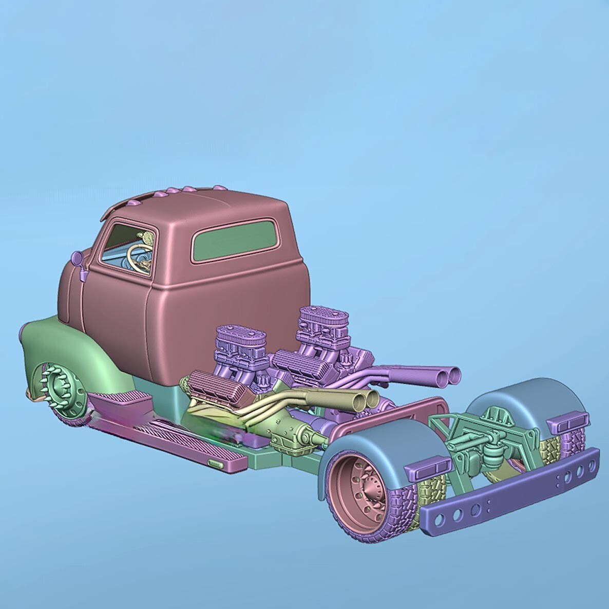 Vintage Style Twin V8 Semi Lowrider Custom Truck plastic model build kit