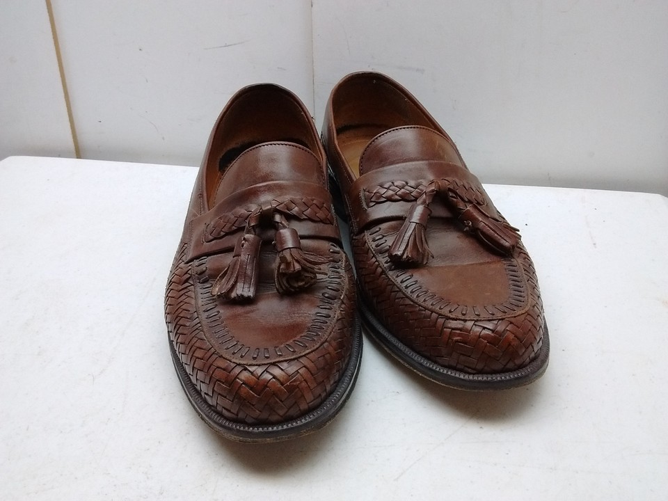 Magnanni Spain Brown Woven Leather Tassel Loafers Apron Toe Dress Men ...